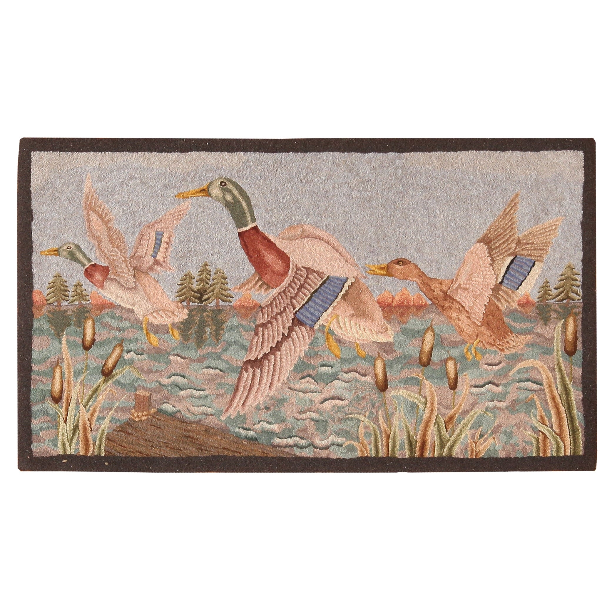 Antique American Hooked Rug with Large Floral Medallion in Black ...