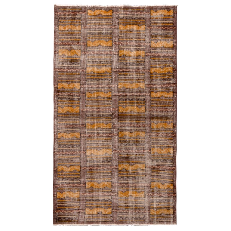 1960s Midcentury Vintage Rug Beige Brown Gold Geometric Pattern by Rug ...