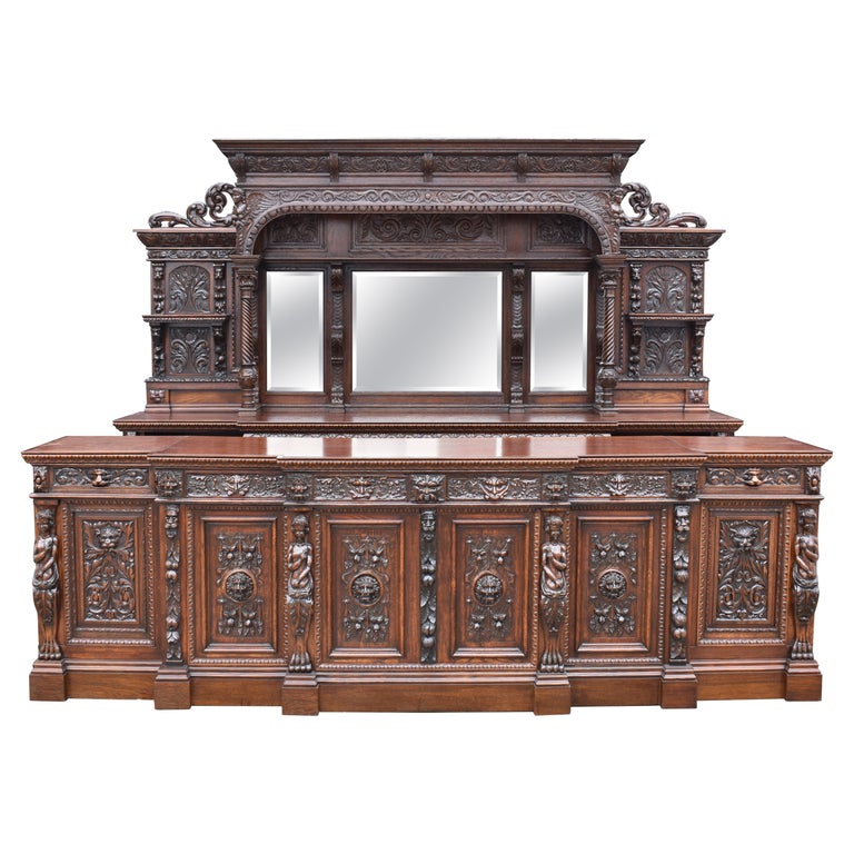 19th Century English Victorian Carved Oak Front and Back Home Bar at ...