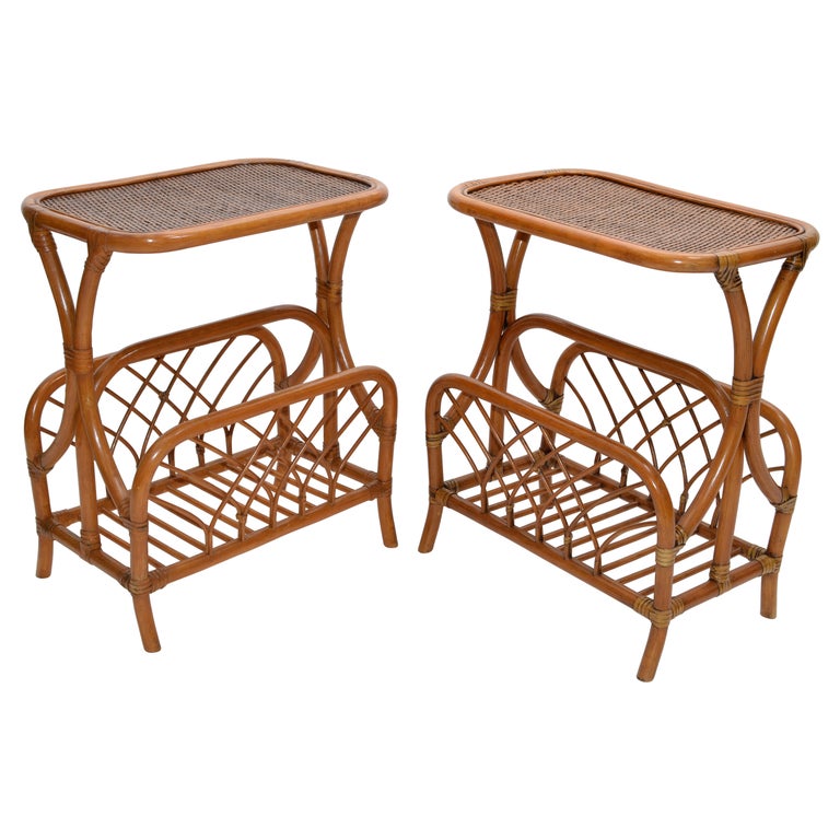 Marked Bamboo and Wicker Mid-Century Modern Side, Bedside Tables Night ...