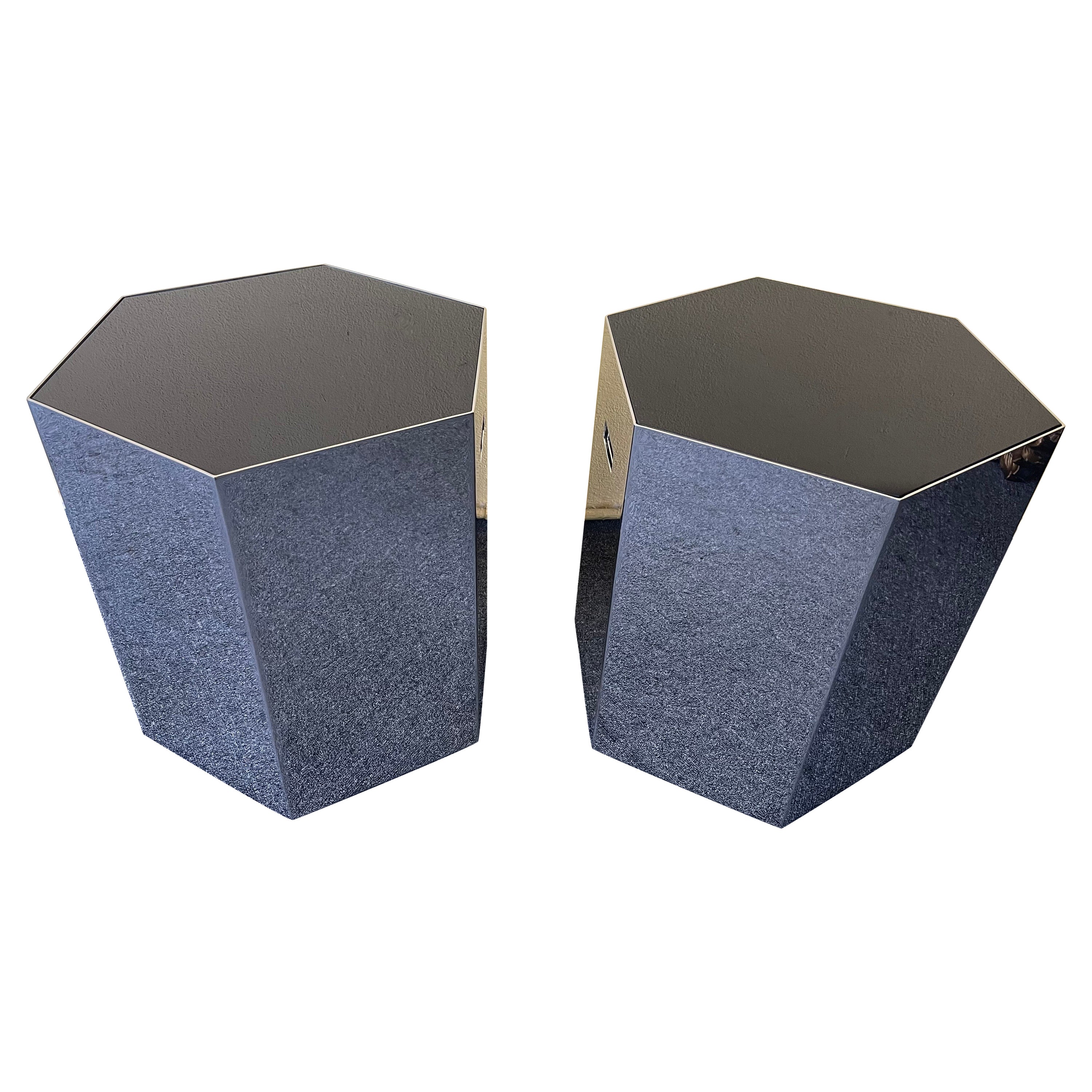 Rare Pair of Vintage 1960s Black Macrame Side Tables with Glass Tops at ...