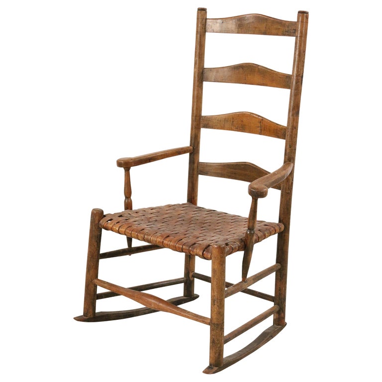 American Country Rustic Pine and Woven Splint Wood Rocking Chair For ...