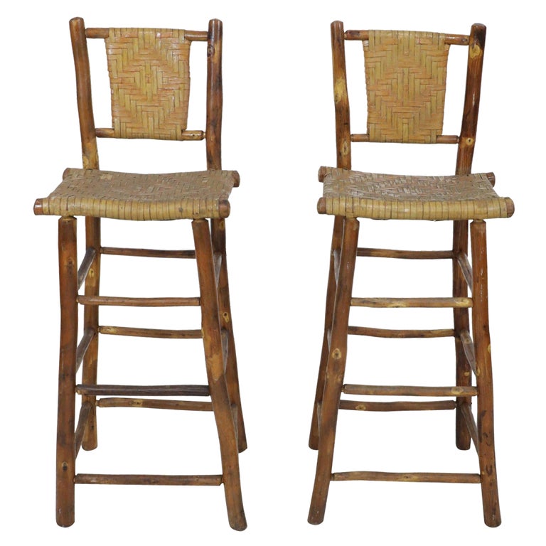 Set of 4 American Rustic Old Hickory and Willow Bar Stools at 1stDibs ...