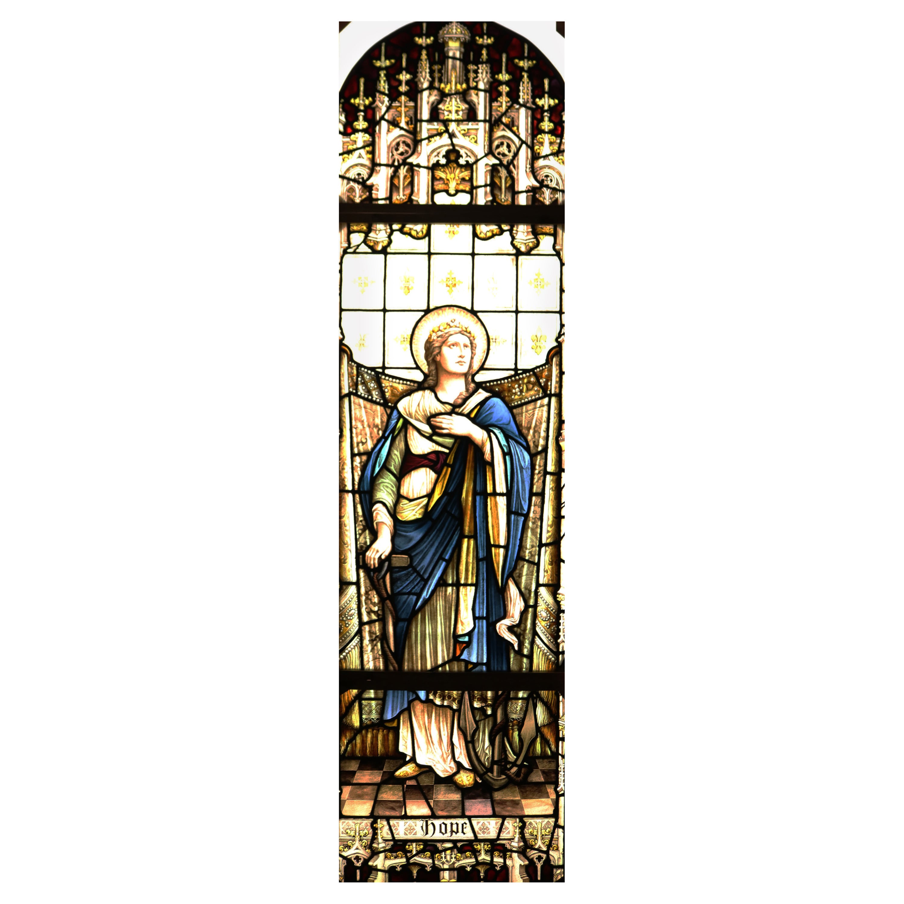 Large Antique Stained Glass Window Depicting Hope at 1stDibs