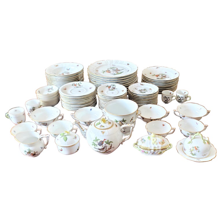 Large Herend Porcelain Green Rothschild Bird Pattern Dinner Service ...
