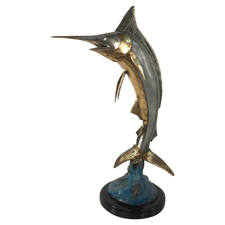 Mid-Century Modern Style Ornate Bronze Marlin Nautical Sculpture For ...