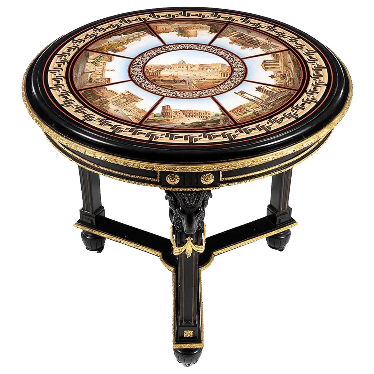 19th Century Italian Grand Tour Micromosaic and Black Marble Table, c ...