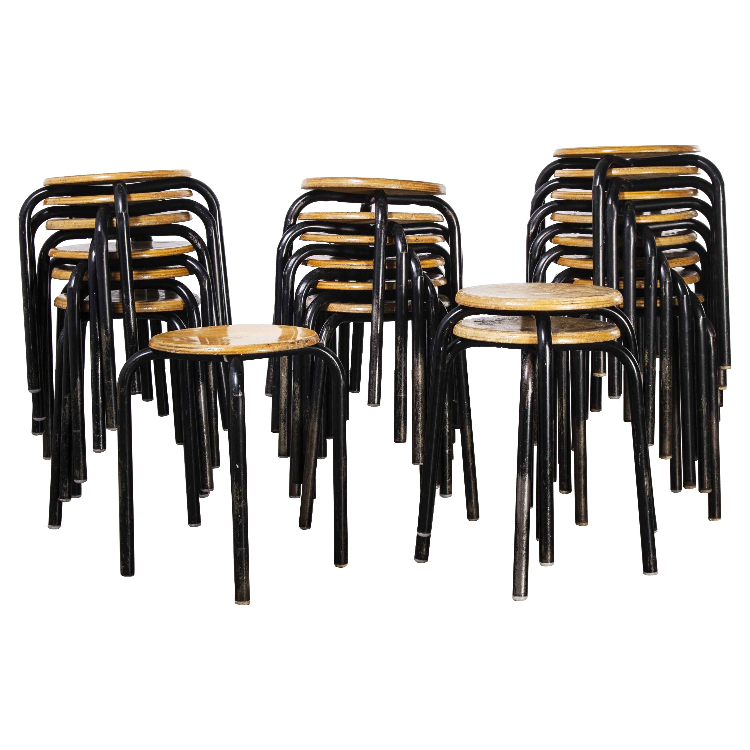 1960's Simple French Stacking School Stools, Black, Various Qty ...