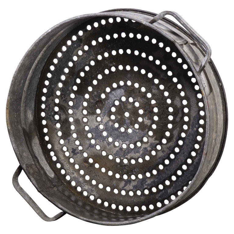 Vintage French Galvanised Round Sieve For Sale at 1stDibs