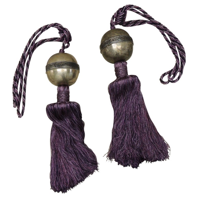 Pair of Vintage Large Scale Purple Silk Indian Tassels For Sale at 1stDibs