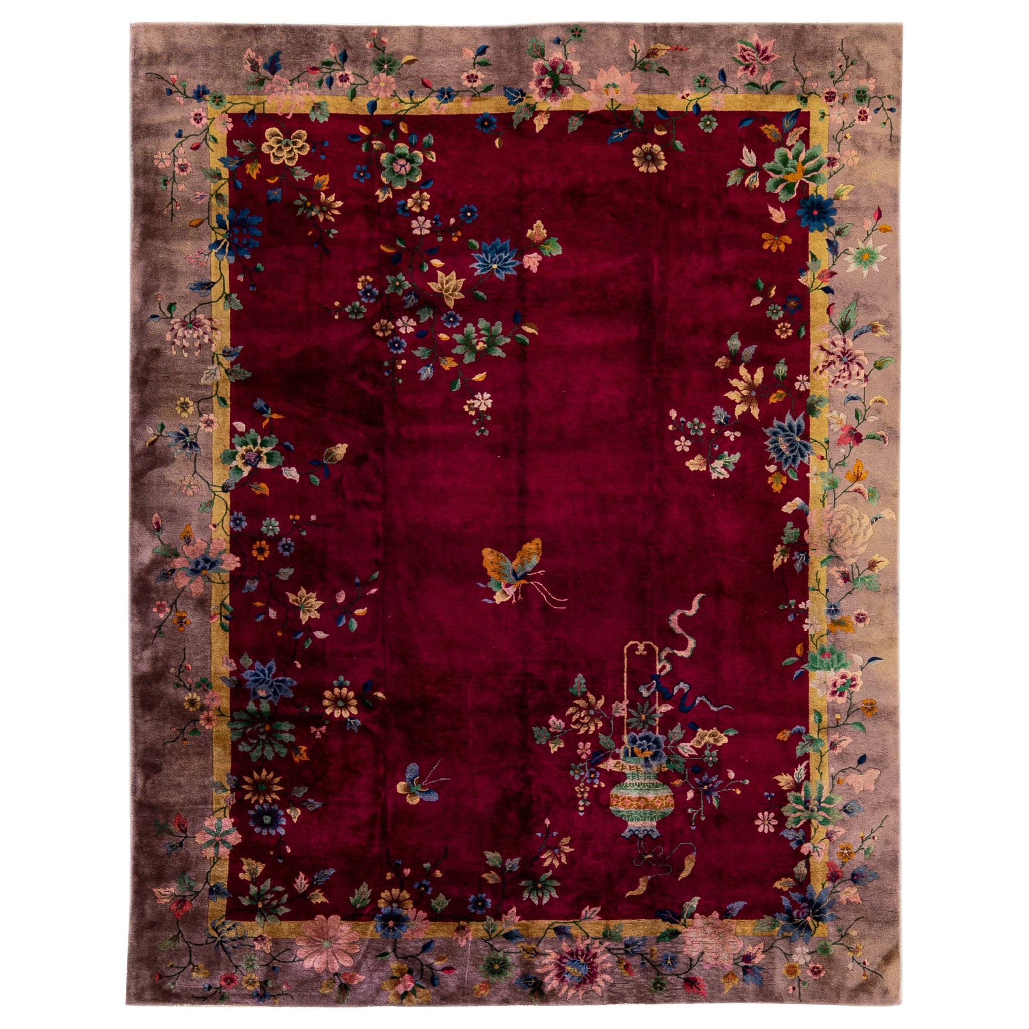 Antique Art Deco Handmade Floral Multicolor Chinese Wool Rug For Sale ...