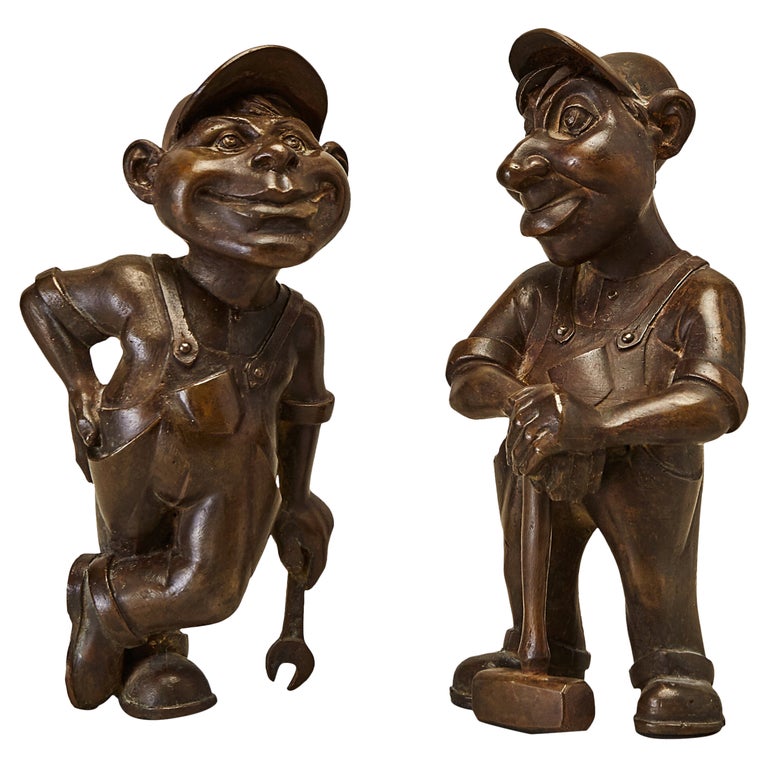 Daniel Oates "Hank and Frank Happy Workers" Bronze Figure Sculptures ...