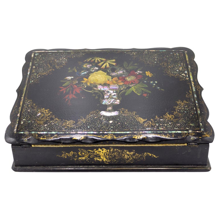 English Victorian Papier Mache Desk Box For Sale at 1stDibs