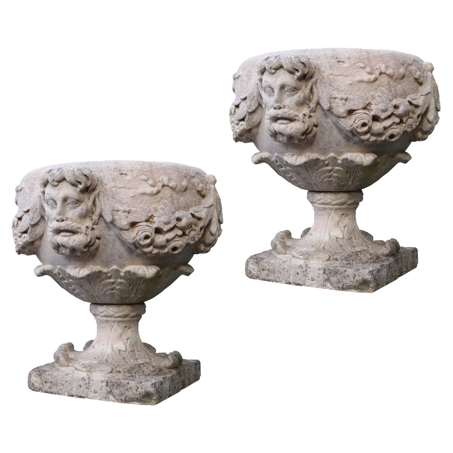 Two 18th Century English Carved Limestone Urns For Sale at 1stDibs