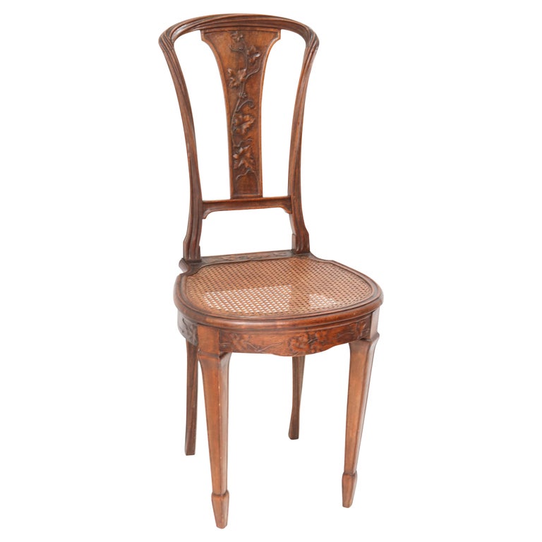 French Walnut Art Nouveau Side Chair Attributed to Louis Majorelle ...