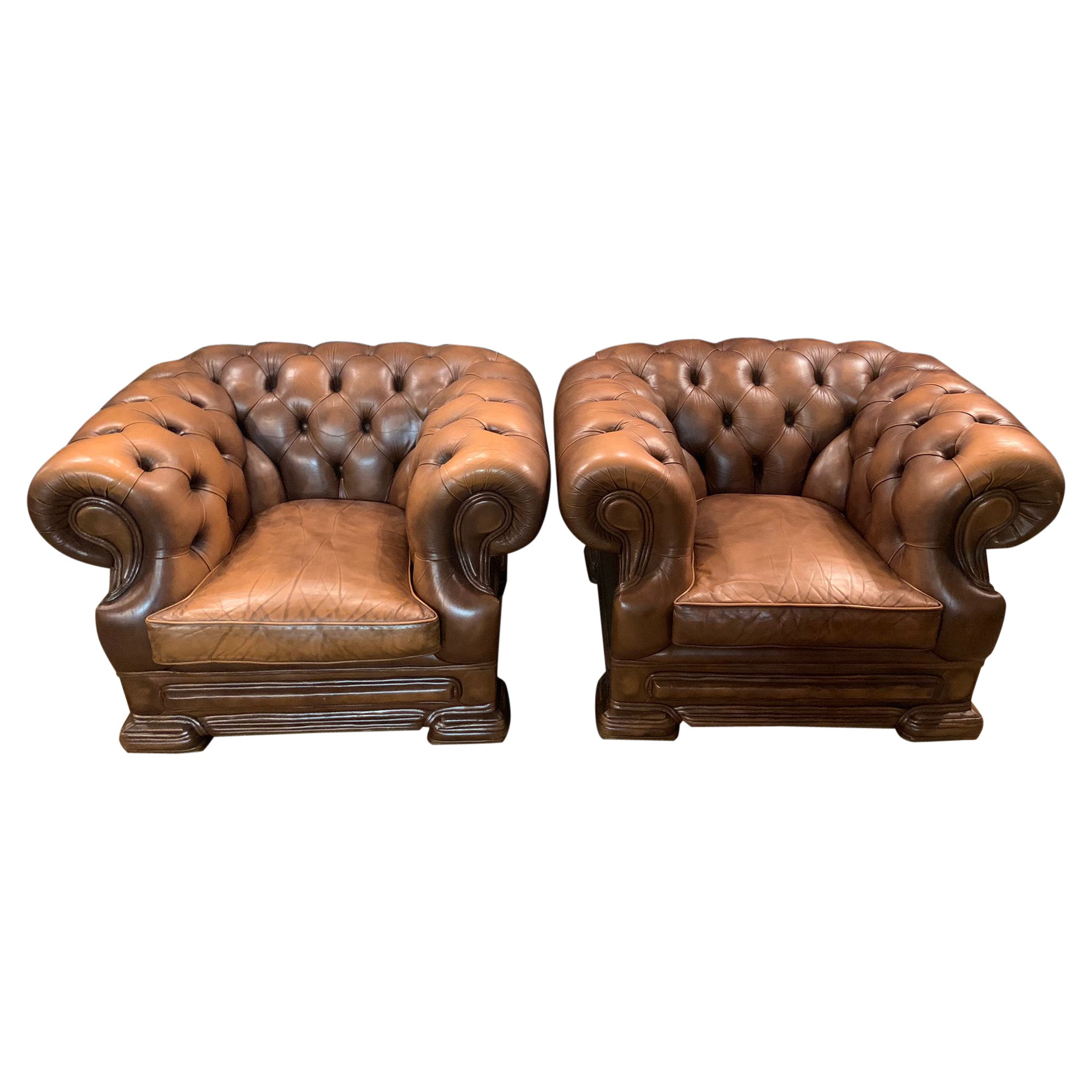2 Vintage Chesterfield Armchairs Cigar Lounge Seat Brand Dellbrook ...