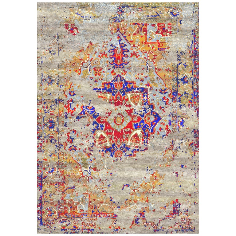Multi Colored Modern Persian Grunge Rug in Wool and Silk by Gordian For ...