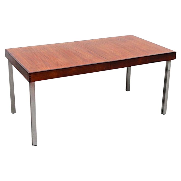 Mid-Century Two Toned Dining Table with Split Chrome Legs and Leaf For ...