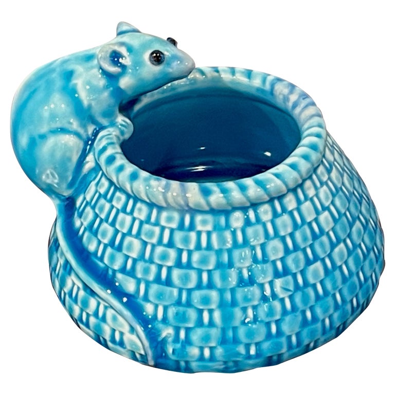 French Aesthetic Turquoise Glazed Figural Mouse Vase For Sale at 1stDibs