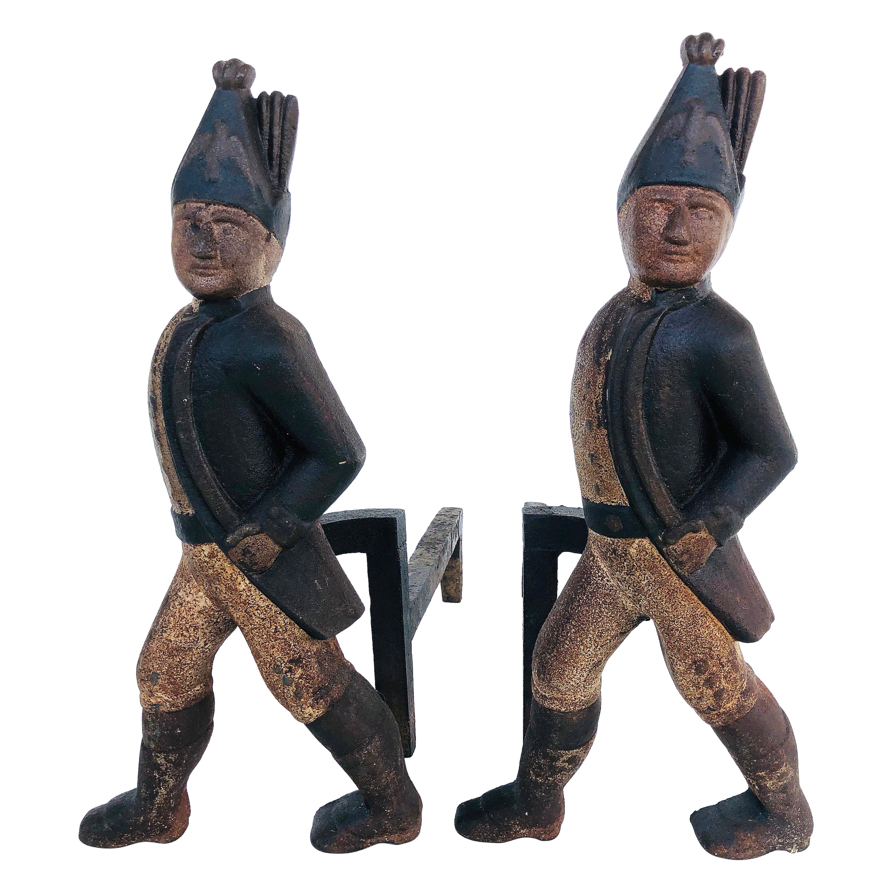 Antique Painted Cast Iron Hessian Soldiers Andirons, Pair For Sale at ...