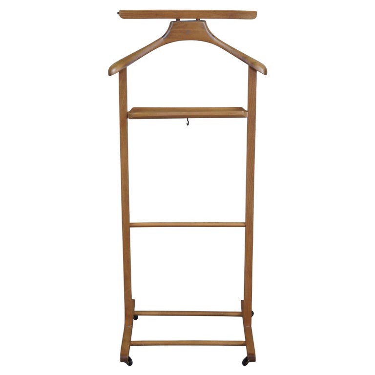 Vintage Oak Clothing Wardrobe Rack Butler Valet Stand Rolling Suit Coat ...
