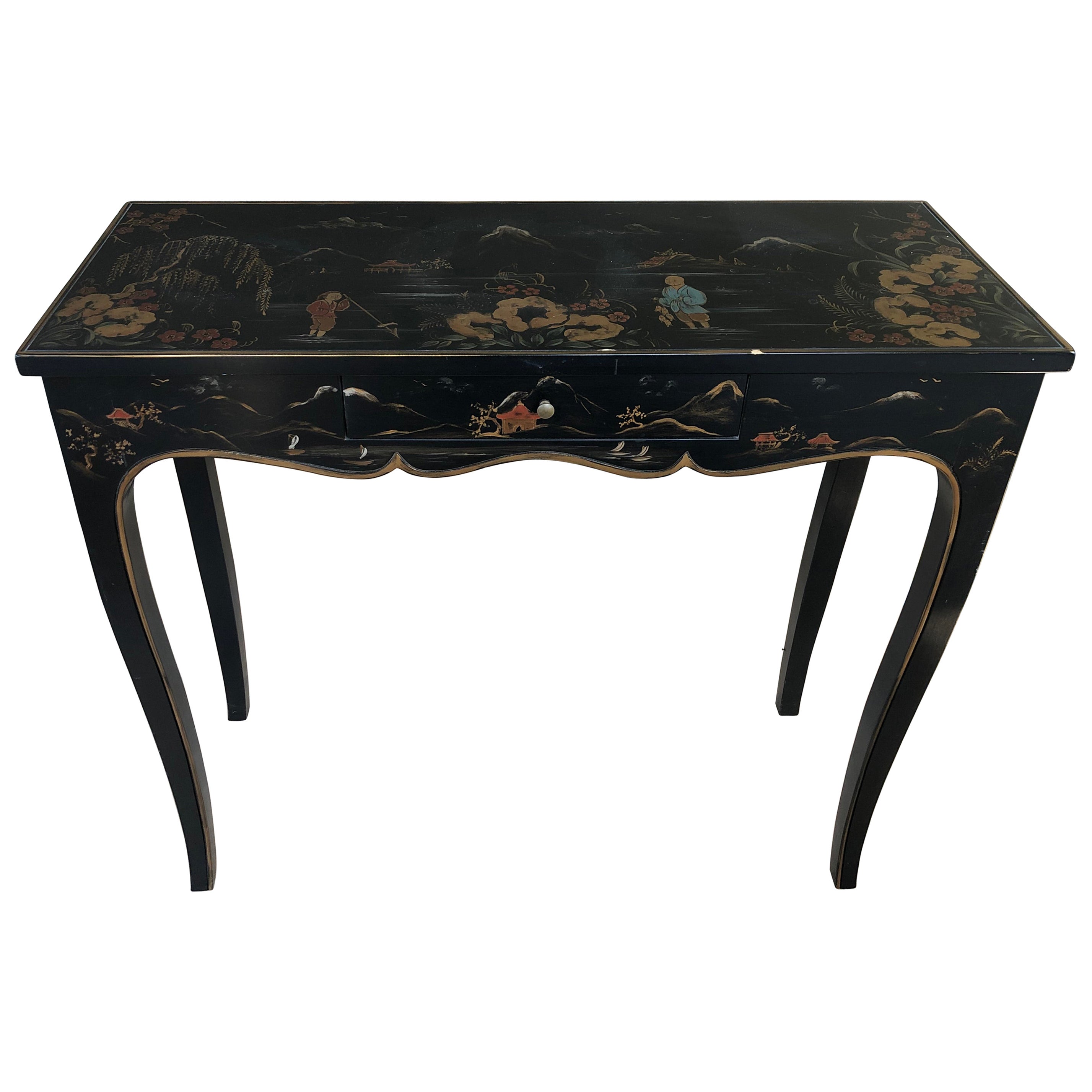 Elegant Small Chinoiserie Style Console Table with Single Drawer For ...