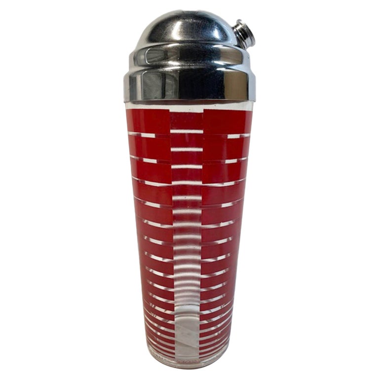Vintage Cocktail Shaker with Graduated Red Bar Decoration For Sale at ...