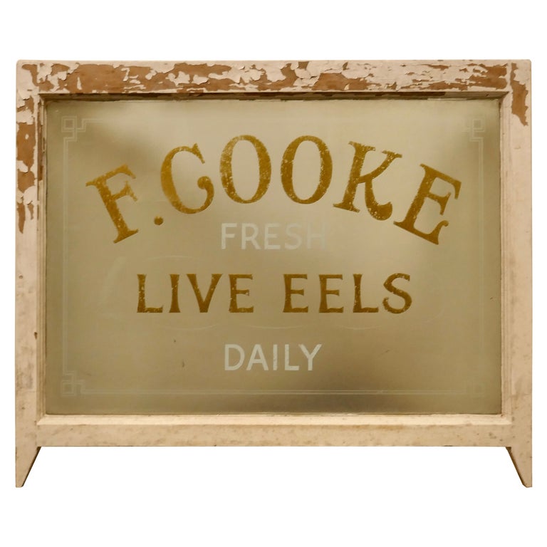 Live Eel and Pie Shop Window, Etched Glass Advertising Sign For Sale at ...