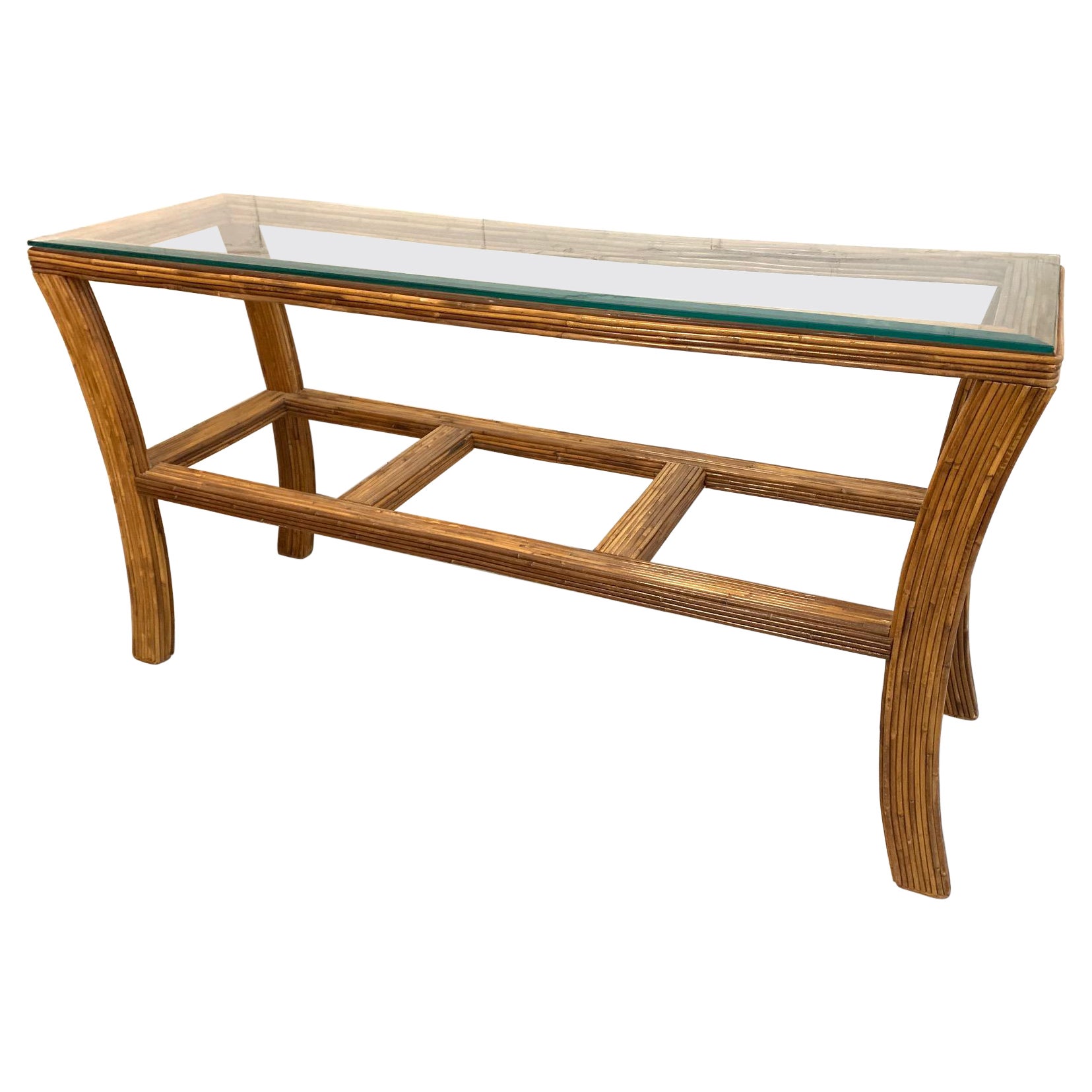 Split Reed Rattan Splayed Leg Console Table For Sale at 1stDibs