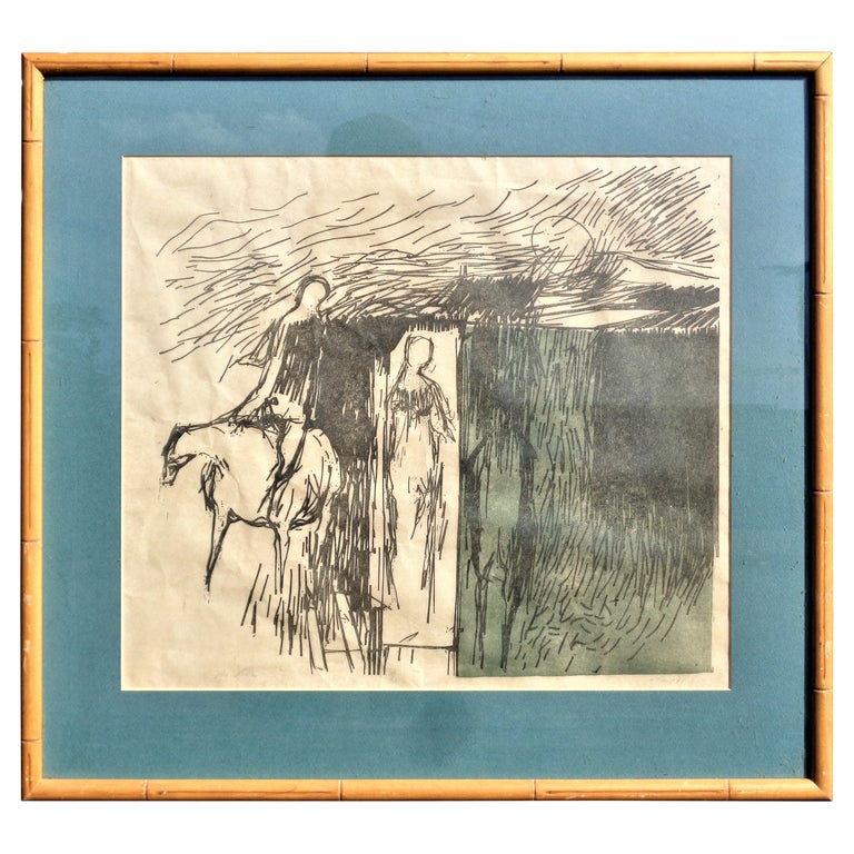 Color Linocut Print by Robert Marx "The Rider" 1961 For Sale at 1stDibs