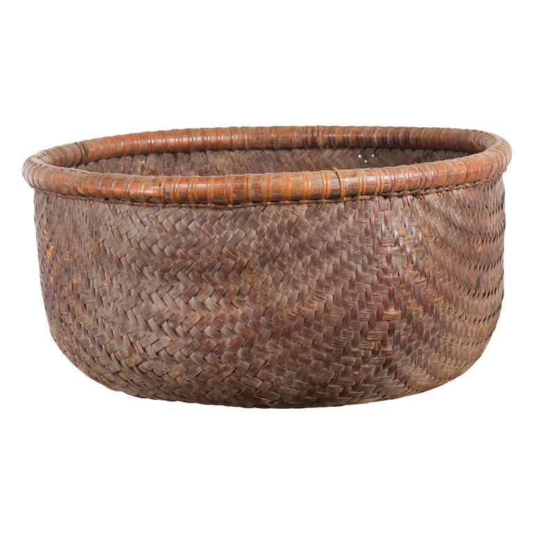 Rustic Chinese Qing Dynasty 19th Century Woven Rattan Round Grain ...
