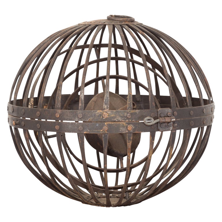 Indian Vintage Spherical Iron Light Fixture with Concentric Rings and ...
