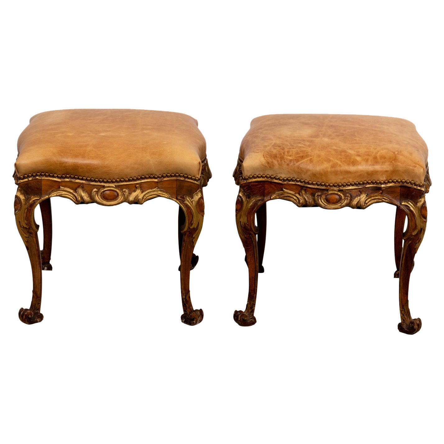 Gracefully-Shaped Pair of French Rococo Style Gray Painted Stools For ...