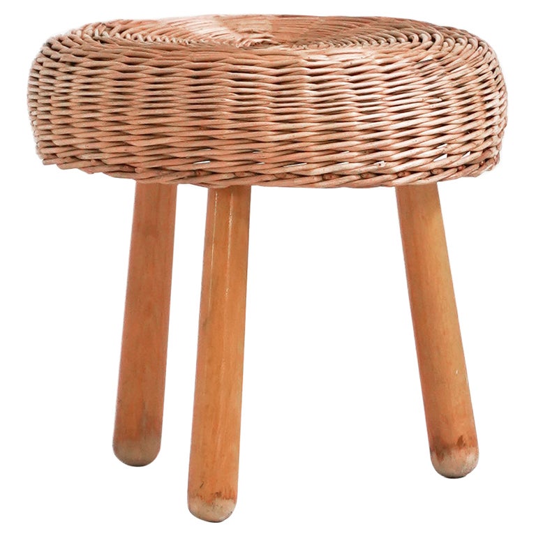 Wicker Rattan Stool in the Style of Tony Paul at 1stDibs