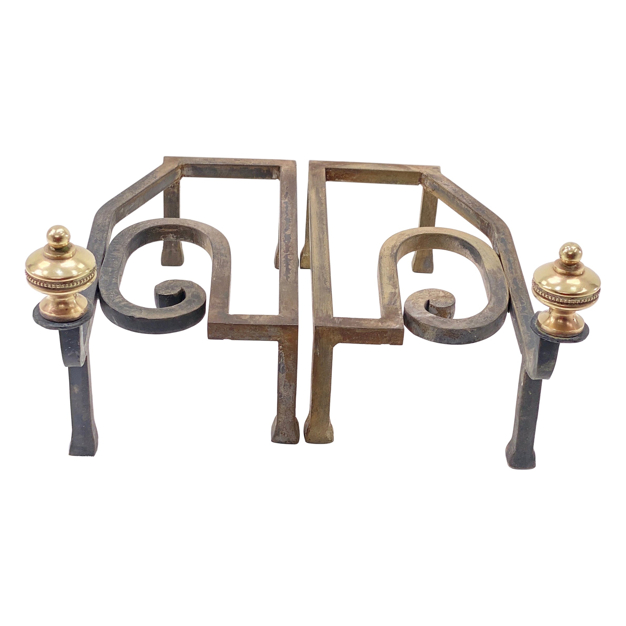 Pair of Andirons in Cast Iron and Bronze, France, 20th Century For Sale ...