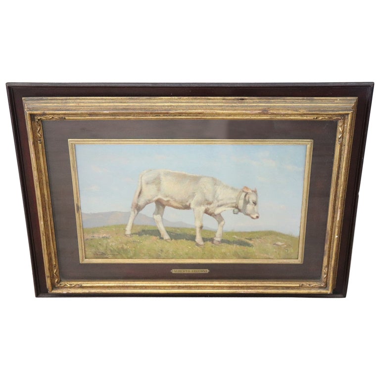 20th Century Oil on Board Italian Painting with Calf, Signed Alberto ...