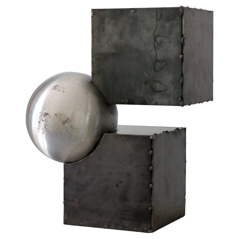 'Ice Cube' Brutalist Side Table in Raw Steel For Sale at 1stDibs