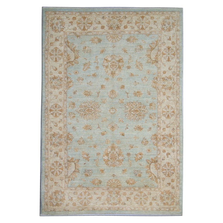 Handwoven Blue Rug Carpet Traditional Floral Area Rug All Over Design ...