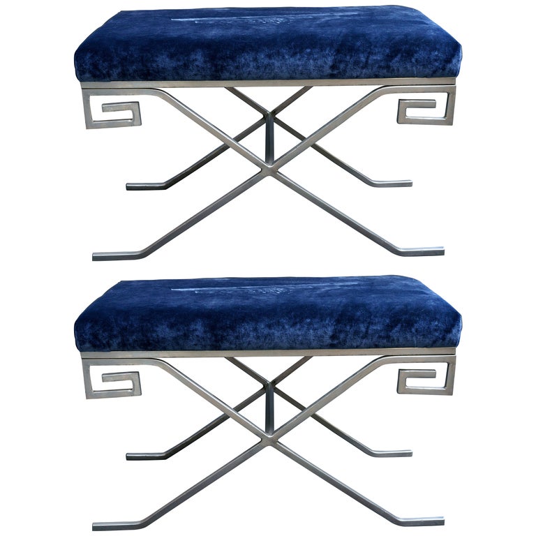 Pair of Greek Key Motif Curule Bench at 1stDibs
