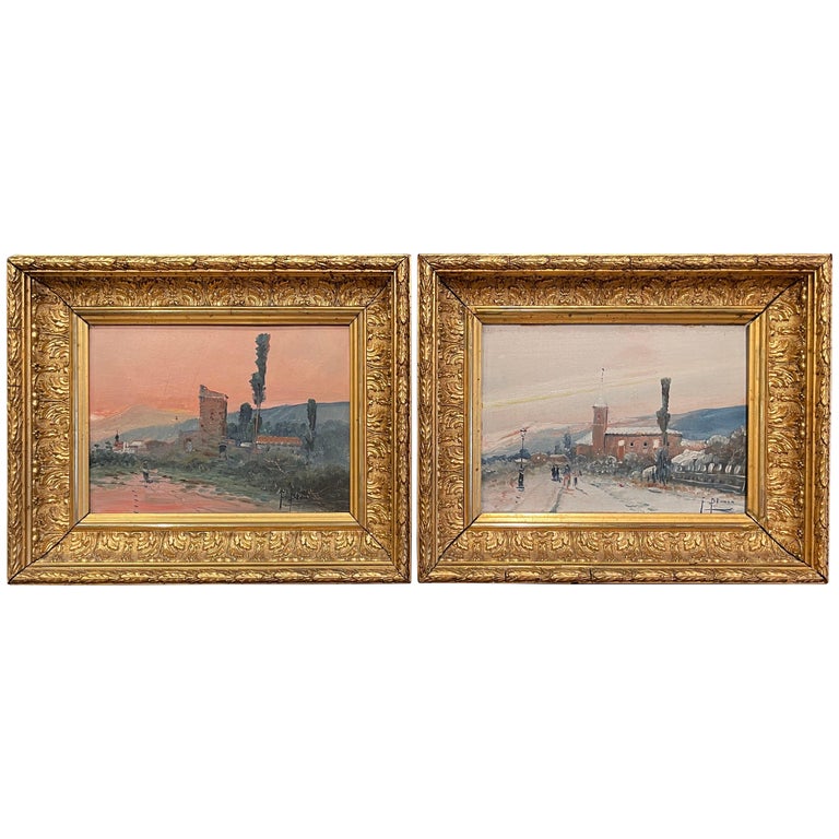 Pair of 19th Century French Landscape Oil on Board Paintings Signed F ...