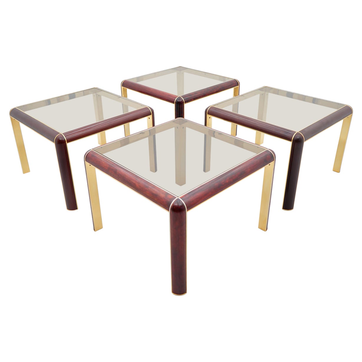Glass and Oak Side Table with Shelf, 1980s at 1stDibs