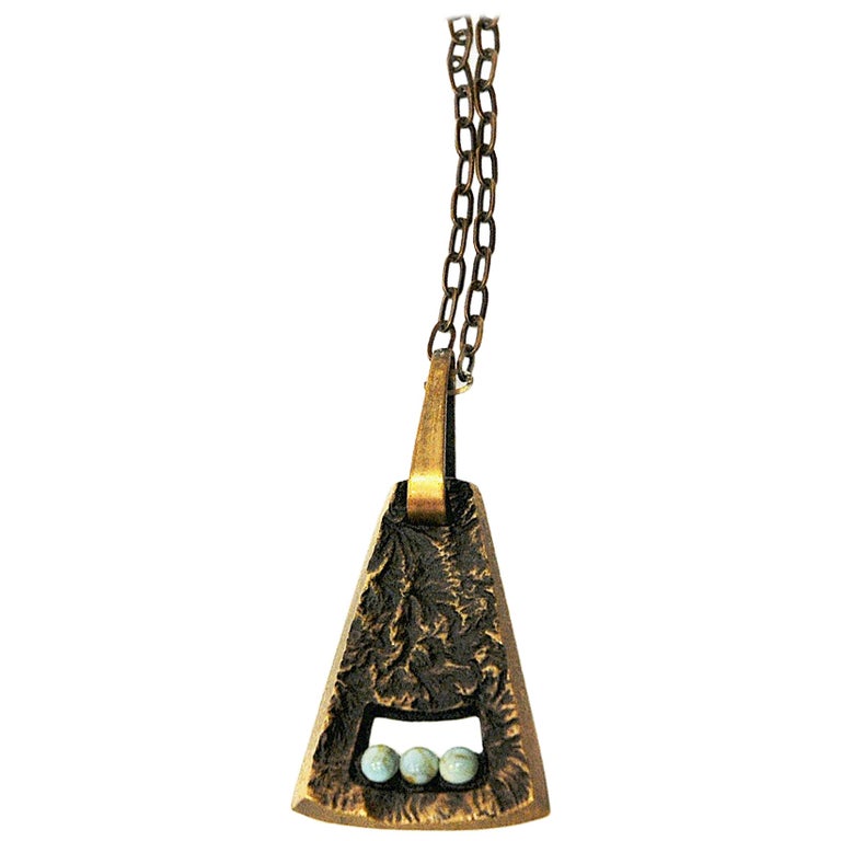 Scandinavian Bronze Triangle Shaped Pendant with Stones, 1970s For Sale ...