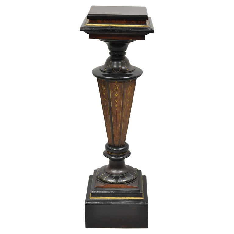 Antique Ebonized Victorian Aesthetic Movement Marble Top Pedestal Plant ...