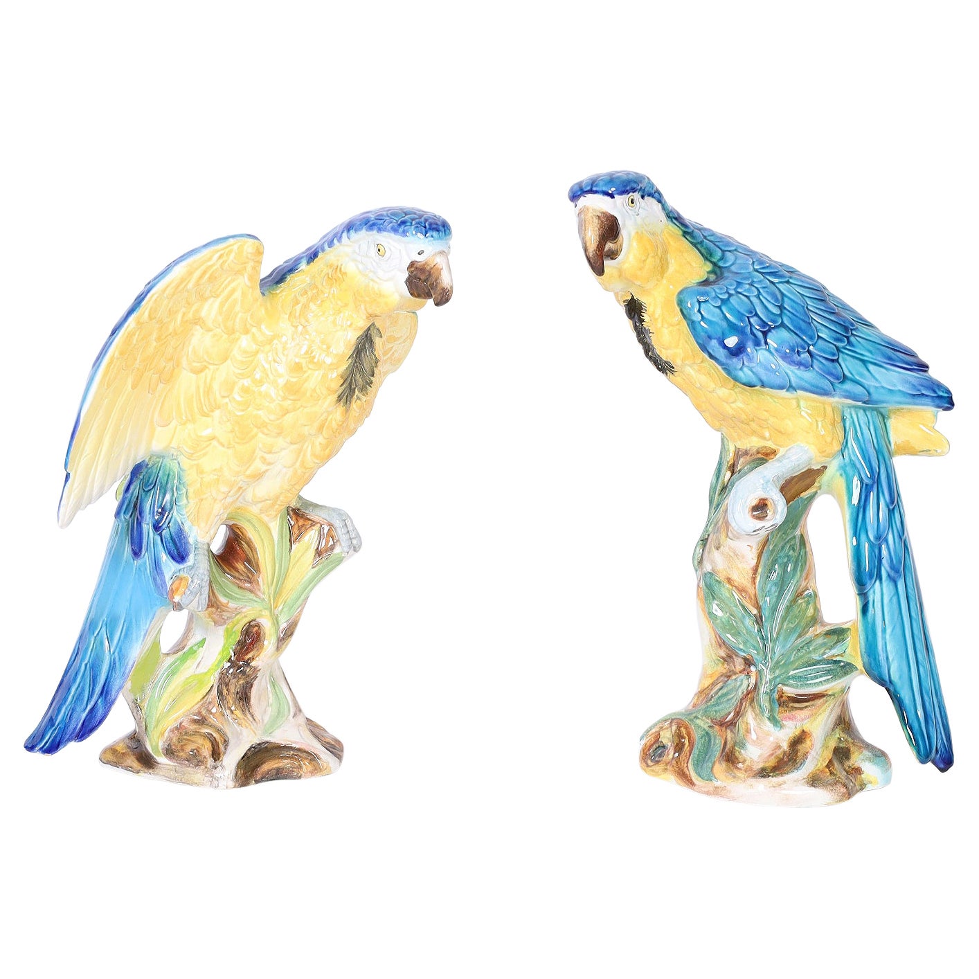 Pair of Antique Continental Porcelain Parrots, circa 1880 at 1stDibs