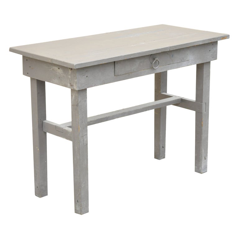 Antique American Gray Distress Painted 1 Drawer Small Work Table Desk ...