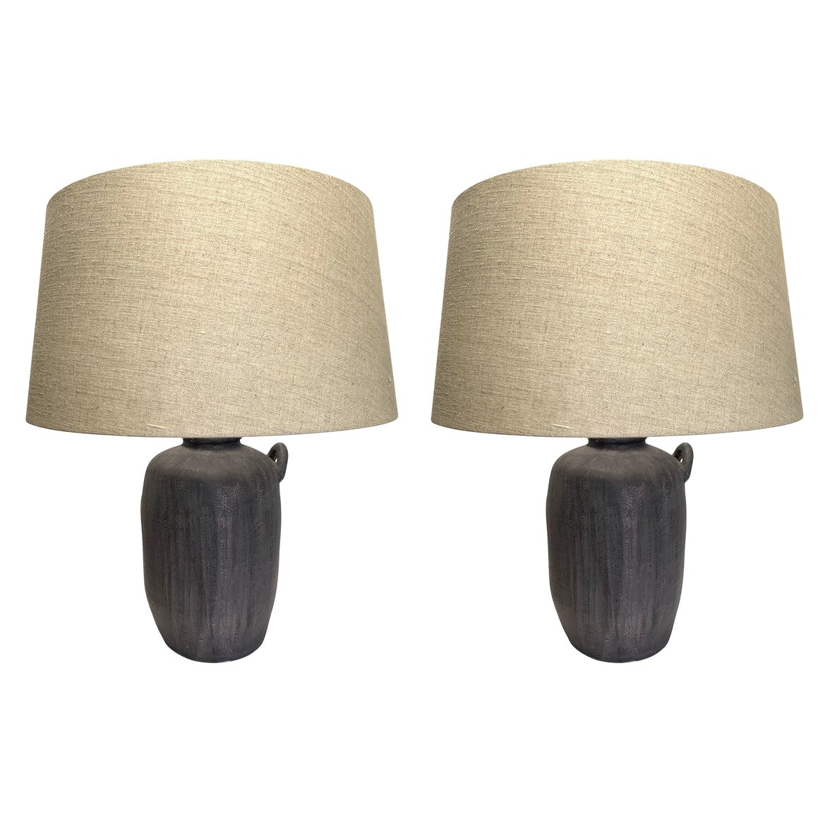 Contemporary Ceramic Table Lamp Golden Glazed with Dark Grey Shade For ...