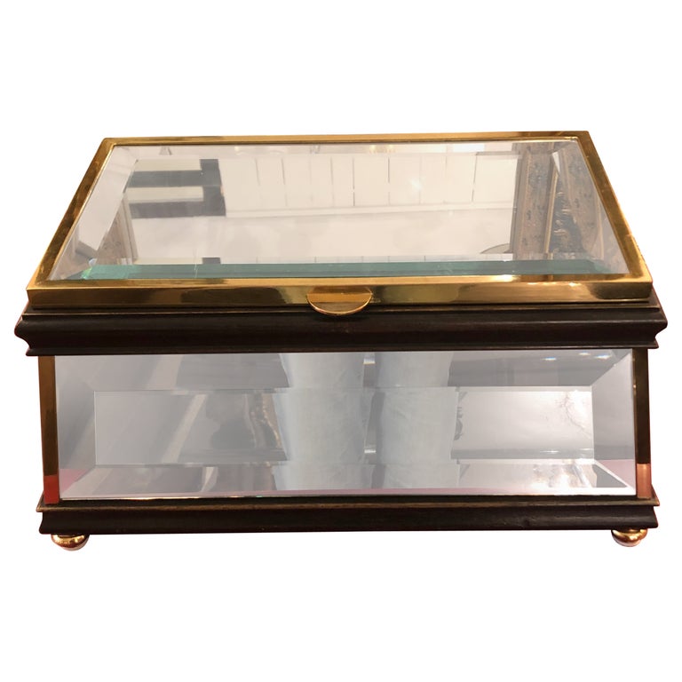 Radiant Mirrored Box with Brass Details at 1stDibs
