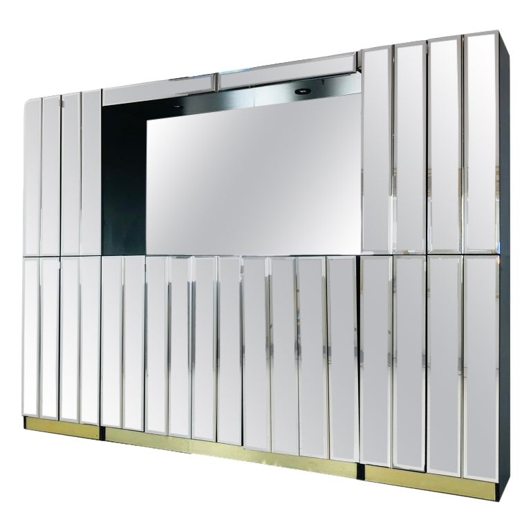 Hollywood Regency Mirrored Breakfront / Sideboard with Bar at 1stDibs
