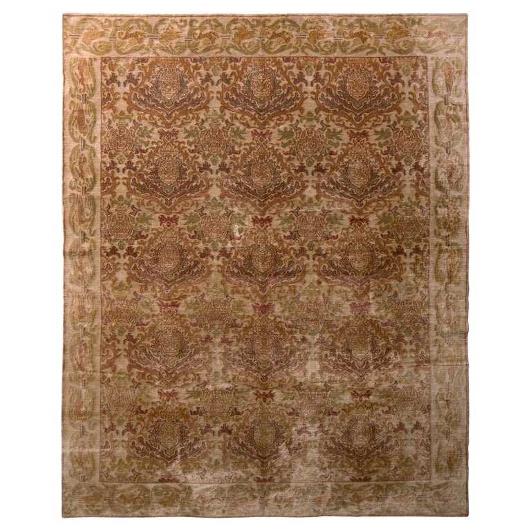 Rug and Kilim's Hand Knotted European Style Rug Beige Brown Pink Floral ...