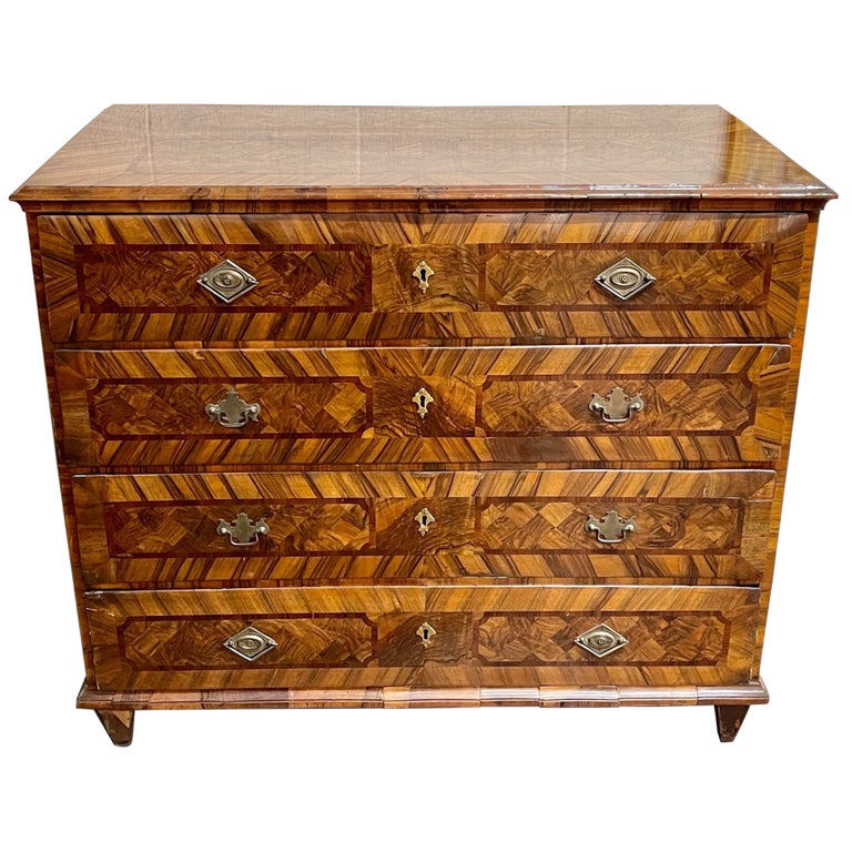 18th Century South German Burl Walnut 4 Drawer Commode at 1stDibs